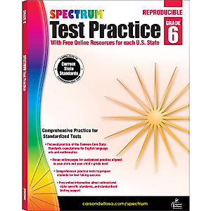 Spectrum Grade 6 Test Practice Workbooks, Ages 10 to 11, Math, Language Arts, and Reading Comprehension 6th Grade Test Practice, Reproducible Book, Vocabulary, Writing, and Math Practice - 160 Pages