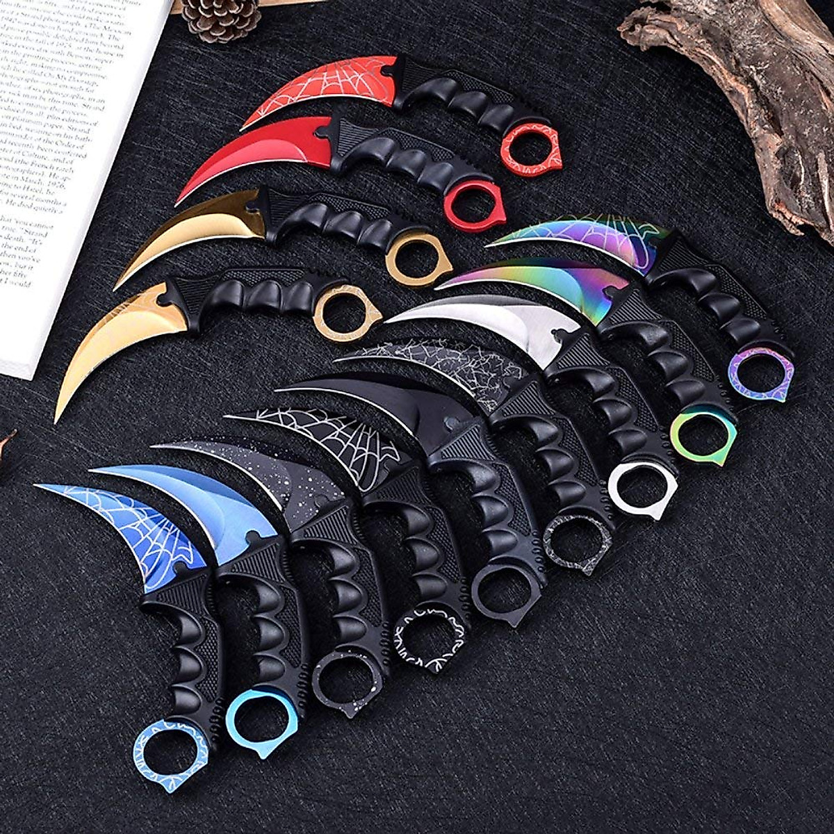 Karambit Knife Set of 2, Stainless Steel Fixed Blade Tactical Knife with Sheath and Cord Knife CS-GO for Hunting, Camping, Self Defenses and Field Survival