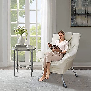 Superrella Modern Soft Accent Chair Living Room Upholstered Single Armchair High Back Lazy Sofa (White)