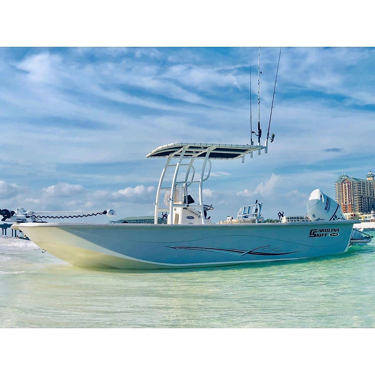 Fishmaster Pro Series Boat T-Top for Center Console Fishing Boats - Universal Fit - Polished and Anodized - Grey Top