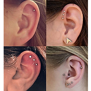 Masedy 24Pcs 16G 316L Stainless Steel Labret Monroe Lip Ring Studs CZ Cartilage Helix Tragus Piercing Studs 6MM