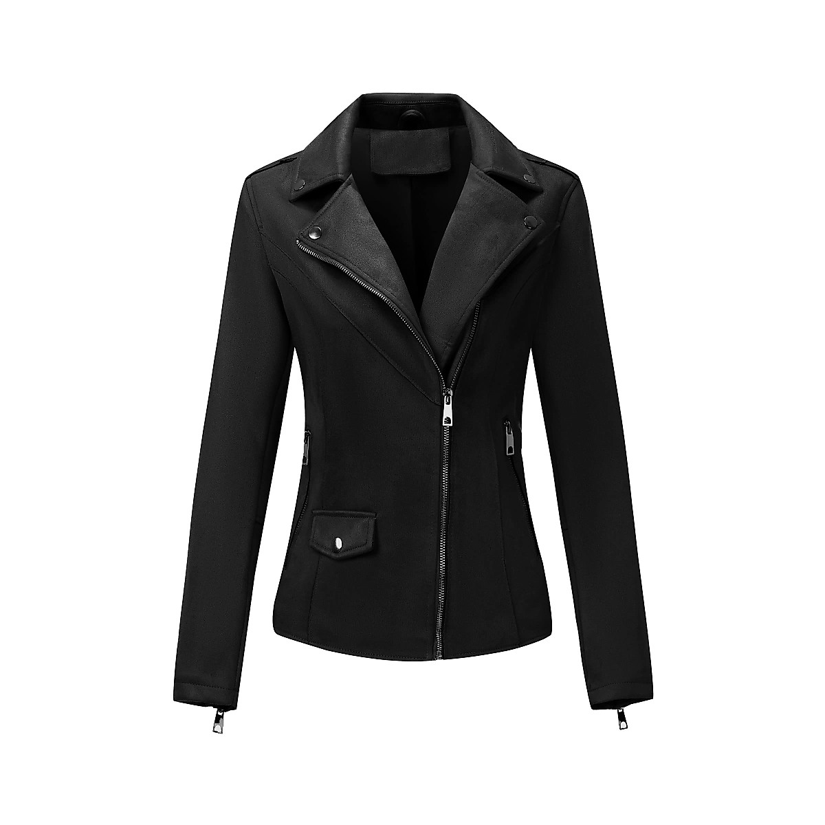 Bellivera Womens Faux Leather Jacket Lapels Cropped Outfits Coat Suede Spring Fashion Outwear with Microstretch 64K Black M