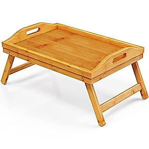 Bamboo Bed Tray Table for Eating Foldable Breakfast Tray for Bed, Trays for Eating Dinner Serving Tray with Folding Legs for Bedroom, Hospital, Home by FURNINXS