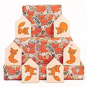 CENTRAL 23 Fall Wrapping Paper - Foxes Wrapping Paper For Birthday Thanksgiving Christmas - 6 Sheets Of Cute Orange Wrap For Women Men Kids - For Birthdays New Baby - Comes With Stickers