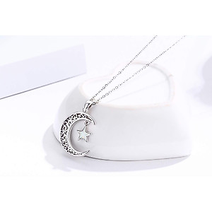 TRISHULA Moon Necklace for Women, 925 Sterling Silver Crescent Star Pendant with Opal Star Sparkling Crescent Moon Jewelry Gift for Women Teens Birthday Christmas Graduation