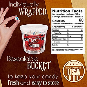 Stewart Old Fashioned Cherry Flavored Pure Sugar Candy Puff Balls - Individually Wrapped Candy Snack, Fat-Free, Cholesterol-Free, Gluten-Free, Made in the USA - 27oz Tub