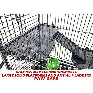 37-inch Metal Ferret Chinchilla Small Animals Hutch Rolling Cage Guinea Pig/Kitten/Rabbit Pet with 2 Front Doors for Indoor Outdoor (BlackVein, 37" Solid Plastic Platfroms and Ladders)