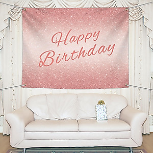 Rimbol Rose Gold Happy Birthday Banner Background Party Decoration Supplies, 4.5x6ft Photo Decoration Props, Suitable for Girls and Ladies