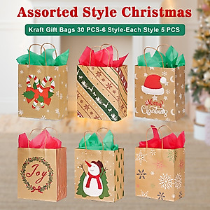 30 Christmas Kraft Gift Bags for Holiday Paper Gift Bags