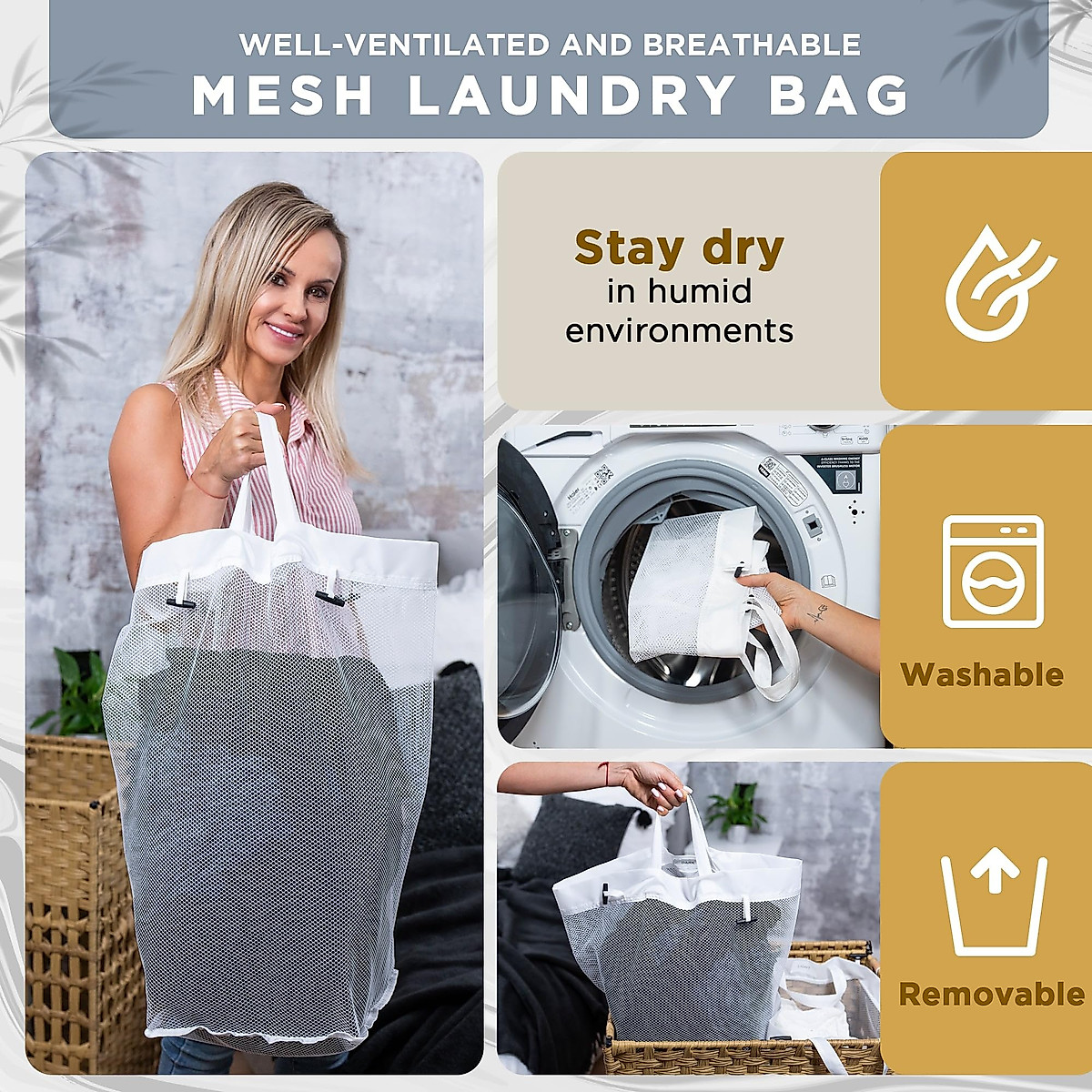 BeeDaul Laundry Hamper 2 Section with Lid, Wheels Made of Synthetic Rattan - Includes 2 Removable Mesh Laundry Bags, Foldable, with Handle - Laundry Sorter and Organizer, Bathroom Essentials