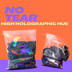 Holographic Resealable Bags For Small Business - These Cellophane Bags Self Adhesive For Convenient Packaging And Poly Bags With Suffocation Warning Offer A Premium Customer Experience - 10x13" 100 pk