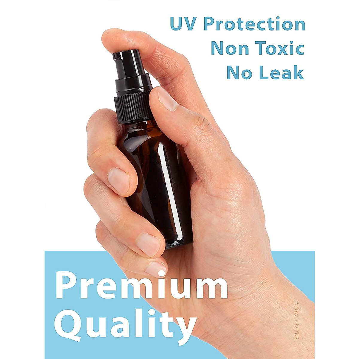 JUVITUS 2 oz Amber Glass Boston Round Black Treatment Pump Bottle (8 pack) + Funnel