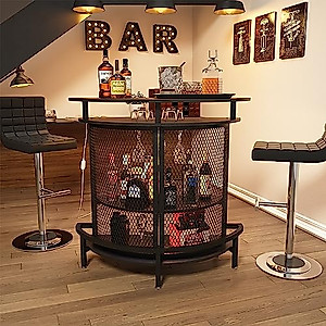 kepptory 43 Inches High Top Bar Table with RGB Smart Light, 4-Tiers Home Bar Cabinet with Footrest & Storage Shelves & Glasses Holder & Anti-Dump Metal Bar, Wine Cabinet for Home Kitchen Patio