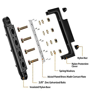 Mofeez Power Distribution Block Bus Bar, 4 x 3/8" Posts, 6 x #8 Screws Terminals, Max 48V 250A (Pair, Red & Black)