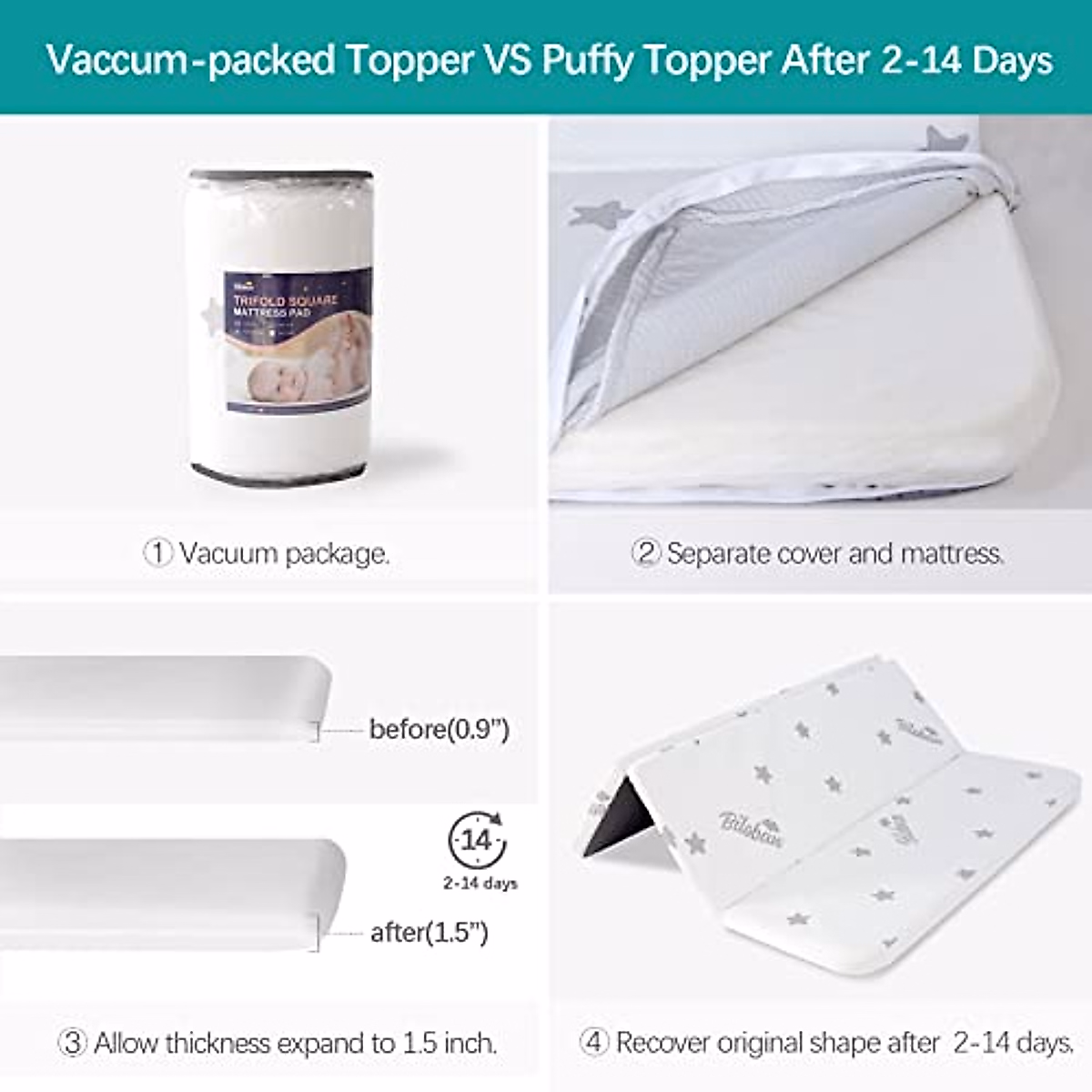 Trifold Pack and Play Mattress Topper 38" x 26", Waterproof Breathable Soft Portable Foldable Playard Mattress Pad, Baby Portable Foam Playpen Mattresses with Removable Zippered Cover White