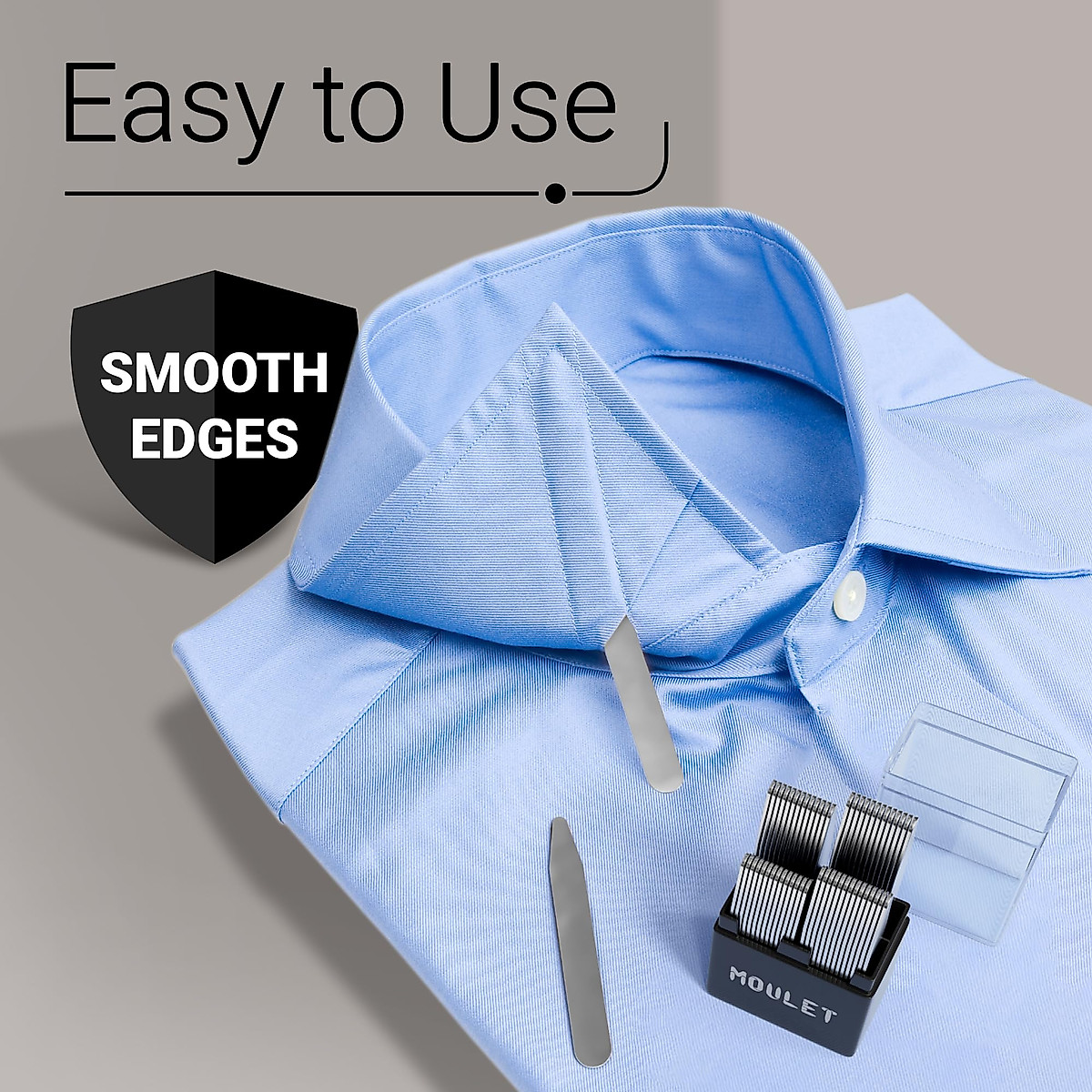 Moulet 56 Collar Stays for Men's Dress Shirts - Premium, 4 Sizes - Metal Collar Stays (Stainless Steel)