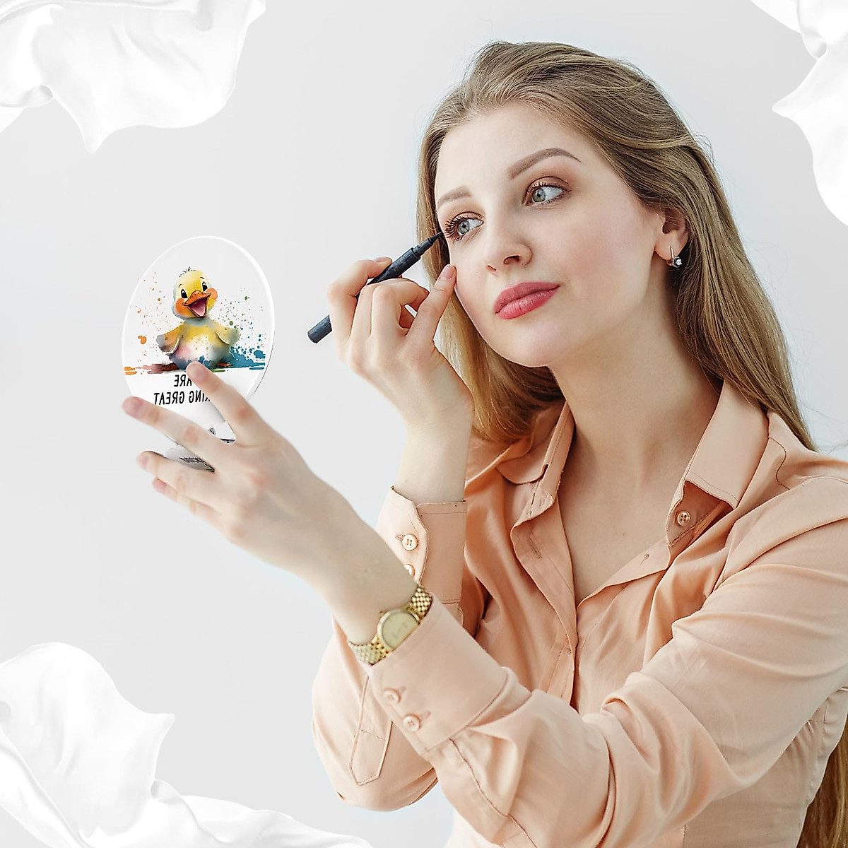 Leinuosen 6 Pcs Inspirational Compact Mirror Bulk You're Awesome Appreciation Thank You Gifts Round Makeup Mirror for Women Employee Coworker Staff Magnifying Pocket Mirror