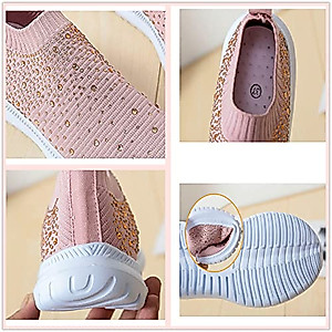 Women's Crystal Breathable Slip-On Walking Shoes, Sparkly Glitter Mesh Sneakers Athletic Walking Shoes, Ladies Casual Trainers Sock Jogging Shoes (Black,38)