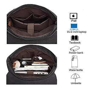 Wxnow Canvas Leather Backpack Laptop Rucksack Casual Outdoor Travel Daypack School Bag for Men Women Khaki