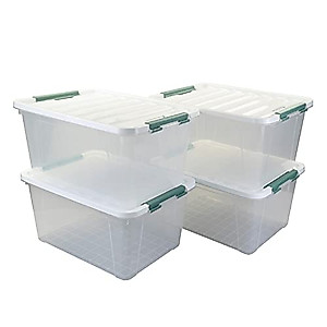 Joyeen Large Latching Storage Box, 4-pack 35 Quart Clear Plastic Storage Bin with Lids