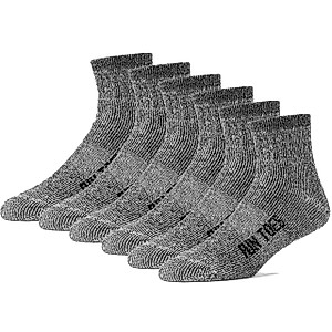 FUN TOES Merino Wool Ankle Socks Pack of 6 Arch Support and Cushioning Heel to Toe Reinforcement Ideal for Hiking (Black, Men 10-13)