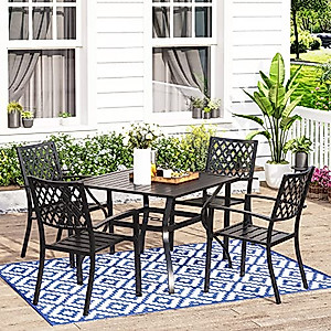 MFSTUDIO 5 Piece Black Metal Outdoor Patio Dining Bistro Set with 4 Armrest Chairs and Steel Frame Slat Larger Square Table, 37" Table and 4 Backyard Garden Chairs Outdoor Furniture Set, Black …