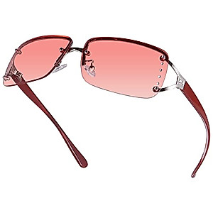 Dollger Rimless Y2K Sunglasses for Women Men Rectangle Trendy Glasses Retro Frameless Fashion Wrap around Sunnies Futuristic 90s