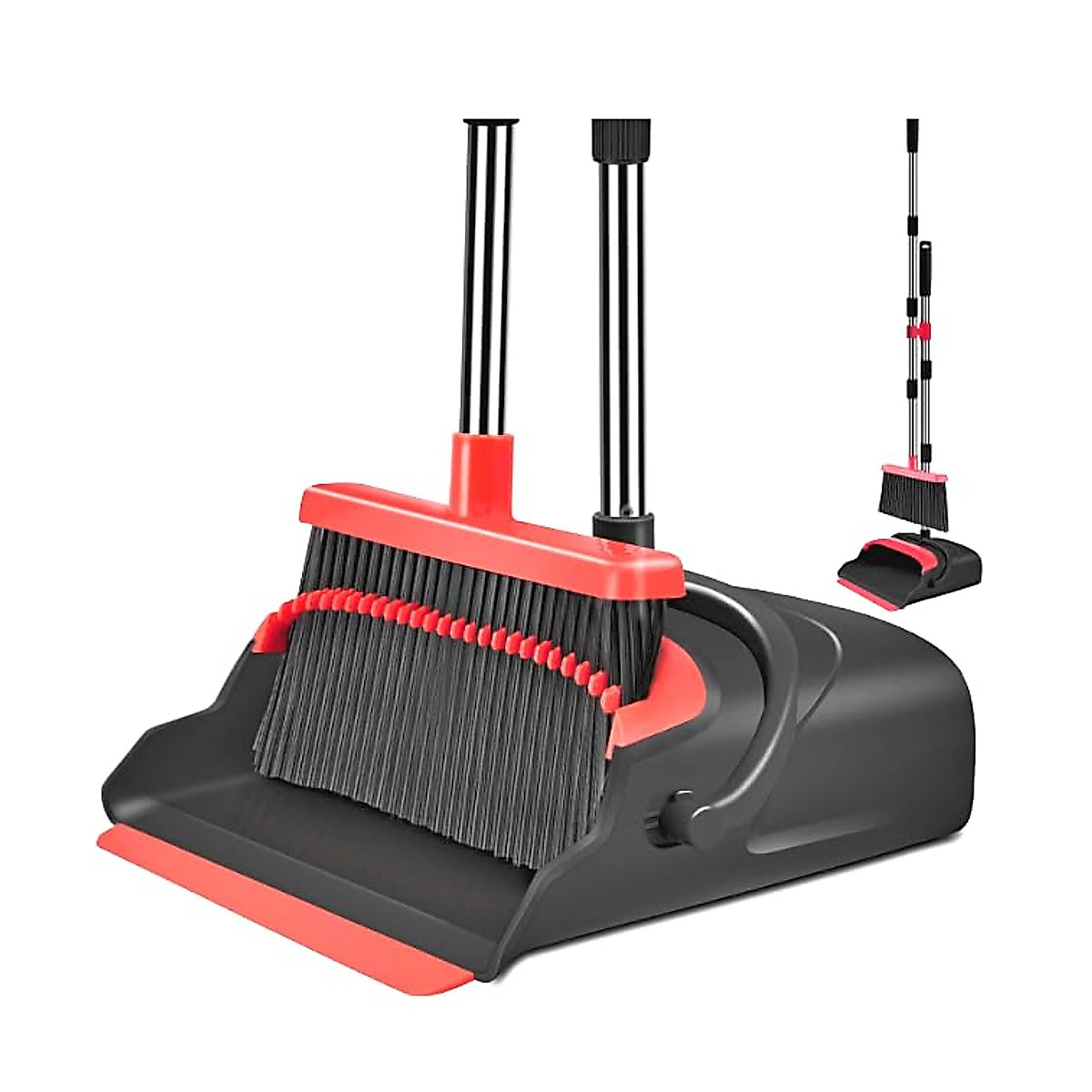 Self-Cleaning Broom and Dustpan Set, Indoor/Outdoor, with Dustpan Teeth, Stand Up Design