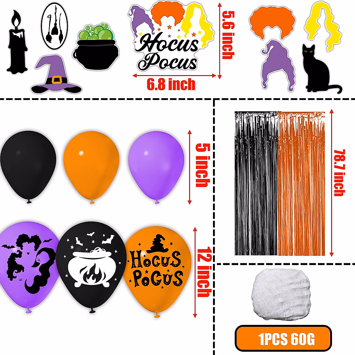 Hocus Pocus Party Decorations 52PCS Hocus Pocus Party Decor with Hocus Pocus Banner Cupcake Toppers Halloween Hocus Pocus Decorations for Home Halloween Party Decorations