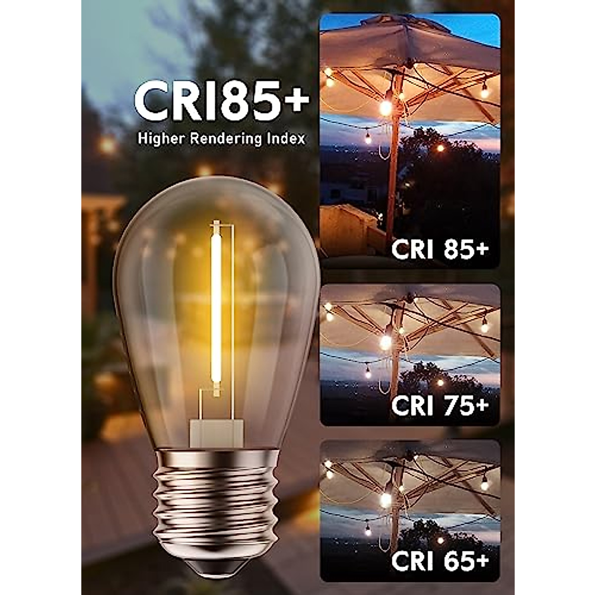 Minetom LED S14 Replacement Light Bulbs, 15 Pack Shatterproof Light Bulbs Equivalent to 11 W, E26 E27 Regular Medium Screw Base for Outdoor Home Light Fixtures and Decorative, 2700K, Warm White