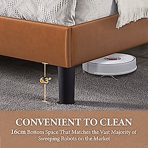 Yaheetech Upholstered Platform Bed Frame with Faux Leather Headboard Height Adjustable, Mattress Foundation Wooden Slats Support No Box Spring Needed, Amber Brown-Full