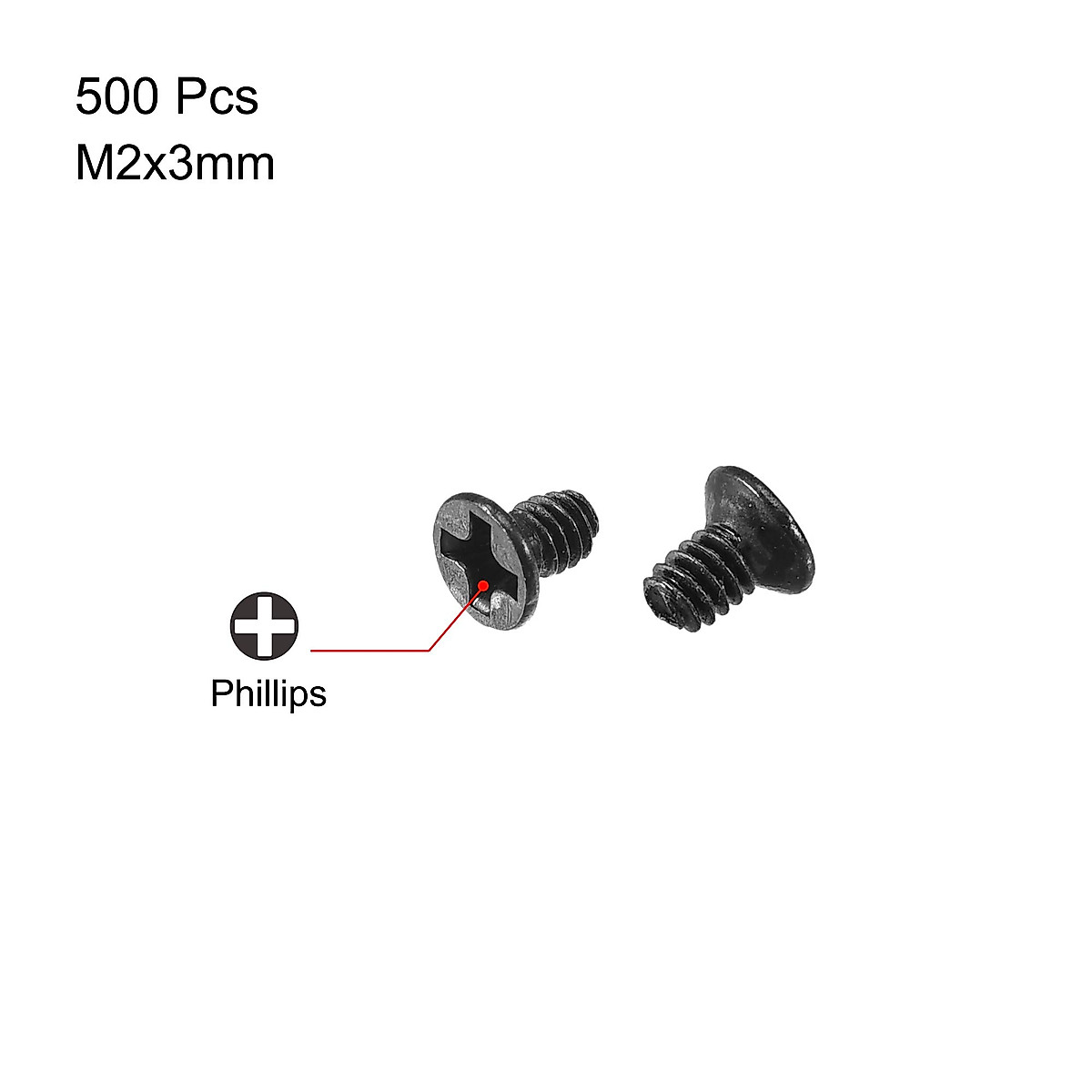 uxcell M2 x 3mm Phillips Screws Fastener Black for Laptop PC TV Fan Switch 500pcs
