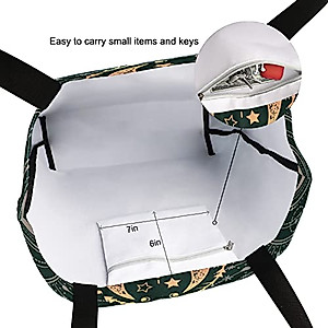 ALAZA Moon & Star Alchemy Magical Large Canvas Tote Bag Shopping Shoulder Handbag with Small Zippered Pocket