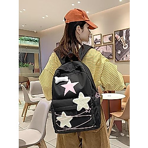 Cute Y2K Backpack Daily Use, Kawaii Aesthetic Harajuku Durable Shoulder Bag Daypack Bookbag Hiking Travel Backpack (black)