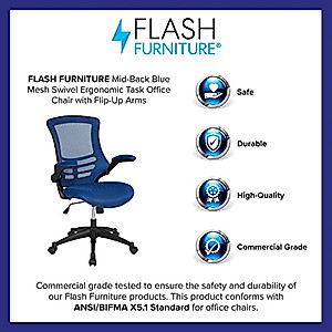 Flash Furniture Kelista Mid-Back Blue Mesh Swivel Ergonomic Task Office Chair with Flip-Up Arms