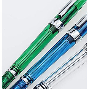 Lanxivi Set of 3 Piston Vaccum Fountain Pen Extra Fine Nib, 013 Series (Blue, Green and Clear Transparent) by Paili