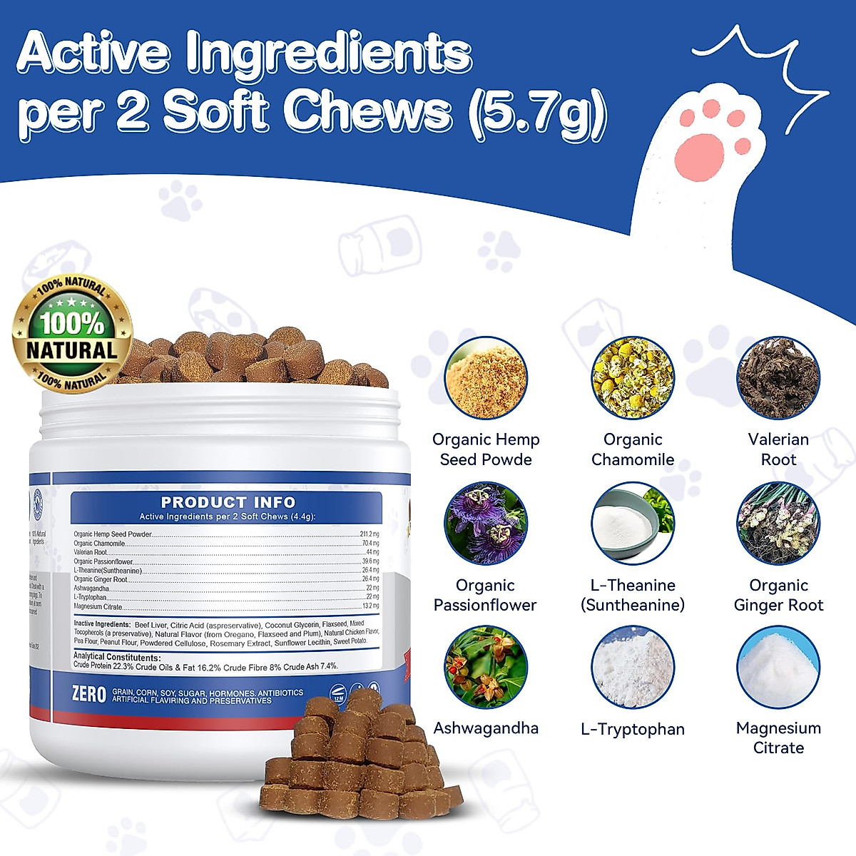 Calming Chews for Dogs - Dog Anxiety Relief,Dog Calming Treats - Supplements Calming Chews for Dogs 7 oz 90 Count