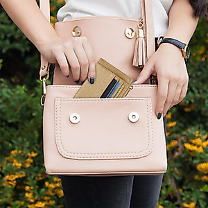 Sodsay Card Case Slim Front Pocket Wallet for Women Credit Card Holder with Keychain(CH Champagne Gold)