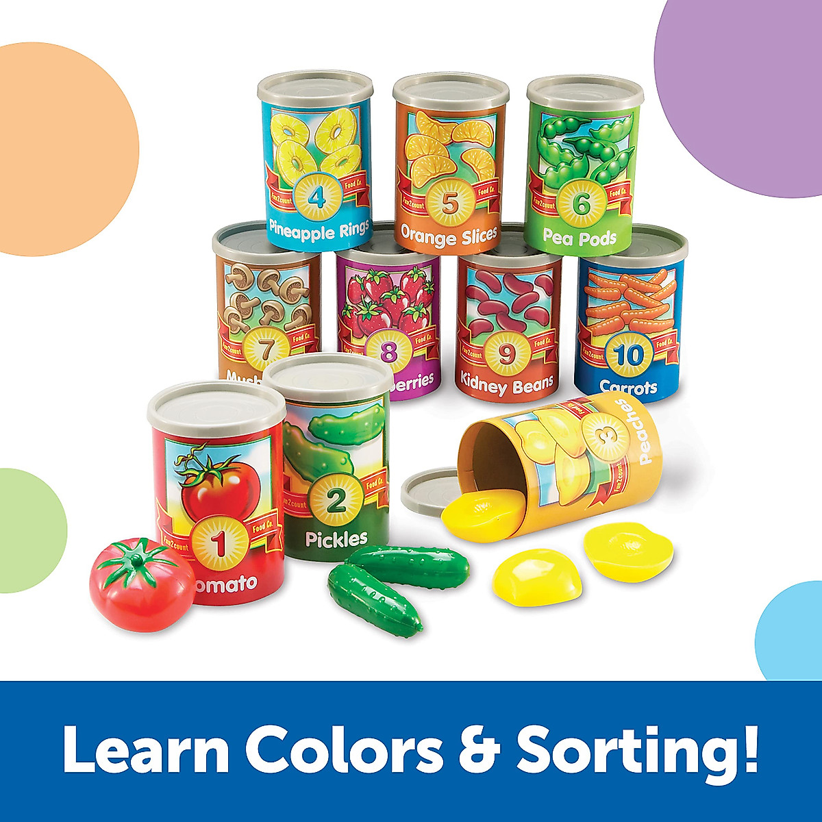 Learning Resources One To Ten Counting Cans - 65 Pieces, Ages 3+ Toddler Learning Toys, Preschool Pretend Play Toys, Supermarket Toys