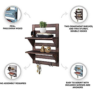 Rustic Wall Mounted Shelves for Kitchen, Bathroom Farmhouse Vintage Wall Shelves, Floating Shelves with 2 double Iron Hooks