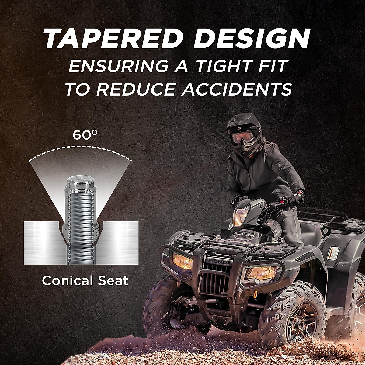 Southern Powersports Tapered Lug Nuts, 16-Piece Black Lug Nut Set, Replacement Wheel Nuts for Polaris, Can Am, Honda, Yamaha, Kawasaki and Suzuki, M10 X 1.25 Thread Pitch, 14mm Hex Head, Alloy Steel