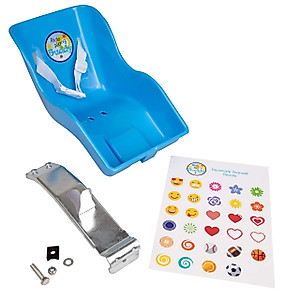 The Original Stuffed Animal and Doll Bicycle Seat (Blue)- Bike Attachment Accessory for American Girl & All 18-22" Dolls & Stuffed Animals- Decorate Yourself Decals Gift Compatible with American Girl