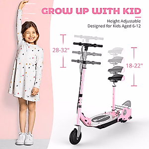 MAXTRA E120 Electric Scooter with Seat for Kids Ages 6-12, 60 Mins Long Battery Life, Removable Seat 2 Riding Styles, 155LBS Max Load