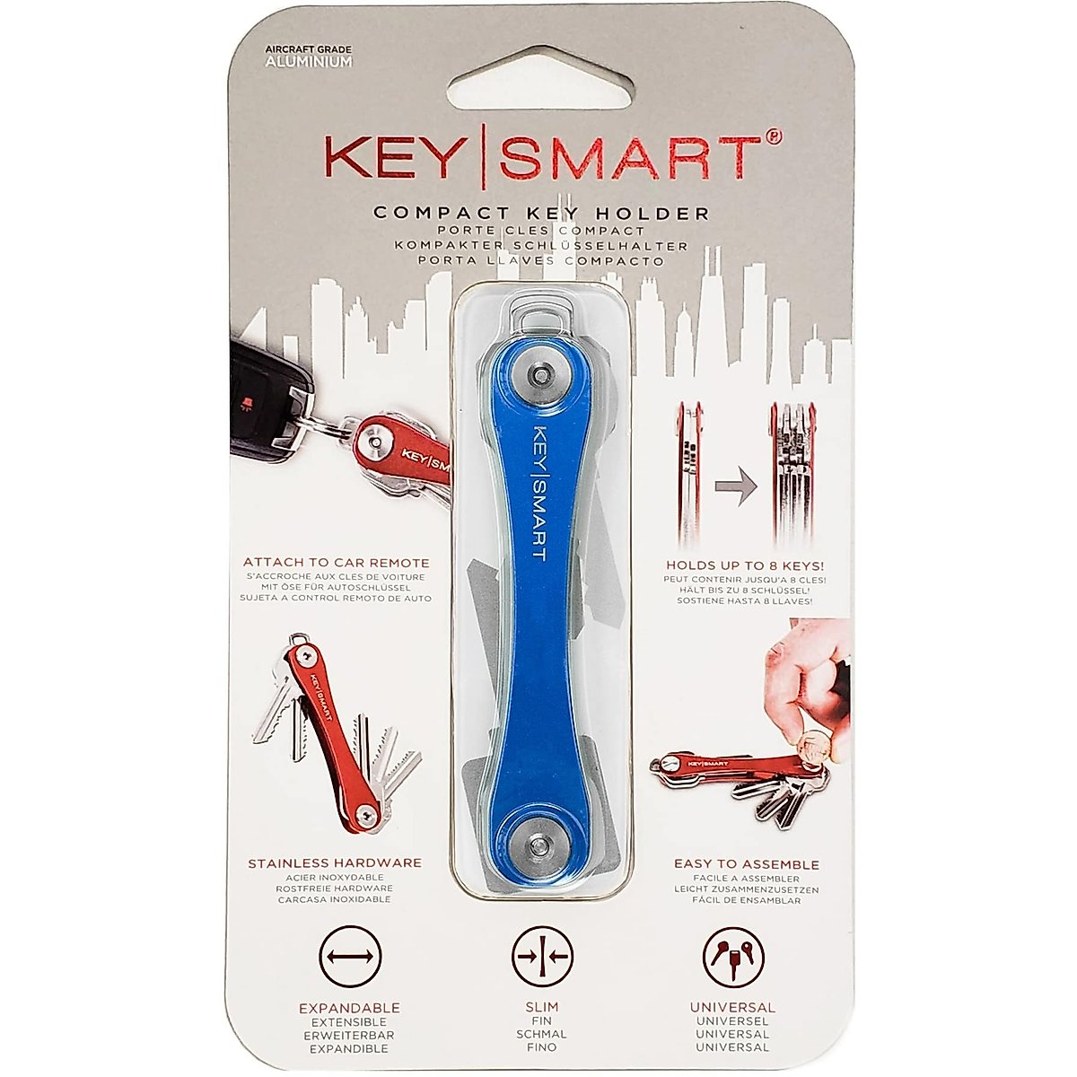 KeySmart Key Holder for Keychain Key Ring - Compact Key Organizer Key Chain Key Case, Minimalist Pocket-Sized EDC Keychain, Loop Piece for Car Fobs, Expandable (up to 14 Keys, Blue)
