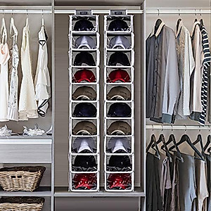 KEEGH Hat Organizer for Closet Hanging Hat Rack Cap Holder Closet Organizer for Baseball Storage 10 Shelf Cap Organizer with Dust Cover and Side Mesh Pockets