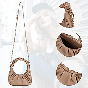 Womens Hobo Leather Top Handbag Cloud Pouch Crossbody Bag (Khaki)
