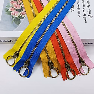 Metal Zippers 12pcs #3 Antique Brass Close-end Non-Separating Zippers Assorted Color for Purses Cosmetic Bags Pockets Handbags DIY Sewing 25cm/10inch