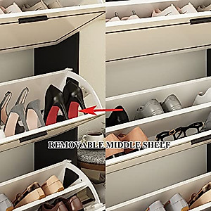 ECACAD Modern Shoe Storage Cabinet with 5 Drawers & Decorative Fronts, Wood 4-Tier Shoe Rack Organizer for Entryway, Bedroom & Hallway, Black & White (35.4”W x 9.3”D x 53.1”H)