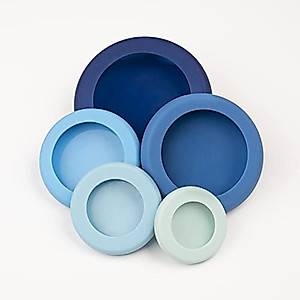 Food Huggers 5pc Reusable Silicone Food Savers | BPA Free & Dishwasher Safe | Fruit & Vegetable Produce Storage for Onion, Tomato, Lemon, Banana, Cans & More | Round, Ice Blue