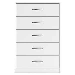 Signature Design by Ashley Flannia Casual 5 Drawer Chest of Drawers with Dovetail Construction and Safety Stop, White